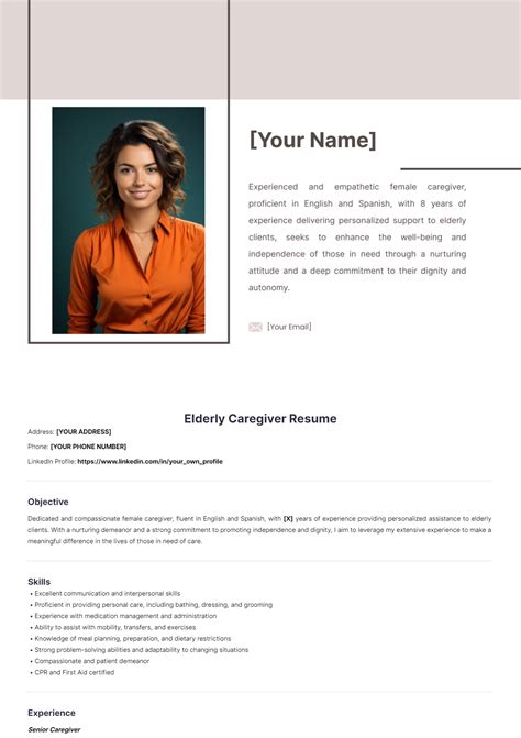 Free Elderly Caregiver Resume Template To Edit Online