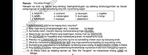 Panuto TALASALITAAN Hanapin sa loob ng kahon | StudyX