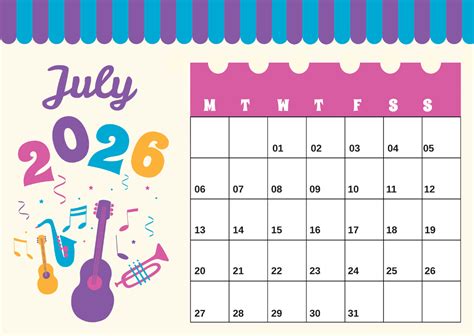 Cute July 2026 Calendar Free Download And Print For You