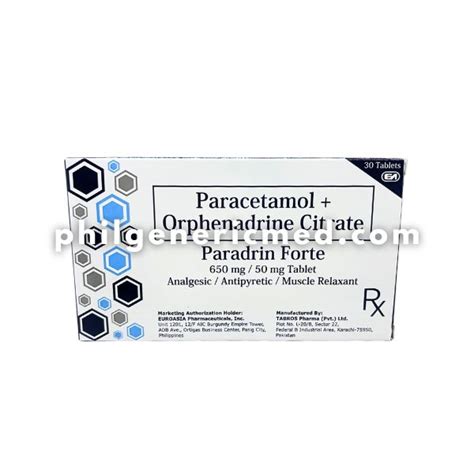 Paracetamol Orphenadrine Citrate Paradrin Forte 650mg 50mg Tablet 30s Philippine Generic