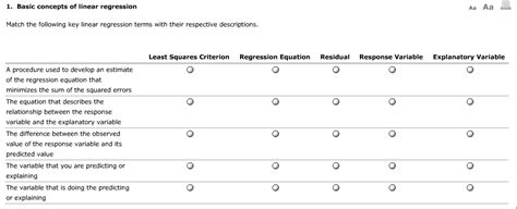 Solved 1 Basic Concepts Of Linear Regression Aa Aa Match
