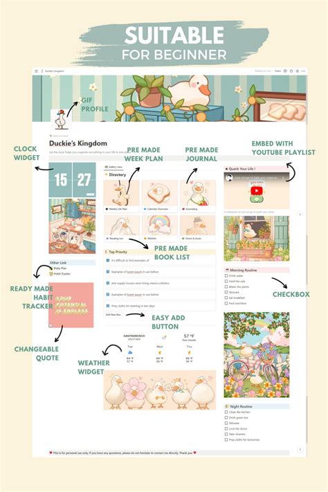 cute notion template for beginner lernplan vorlage journaling