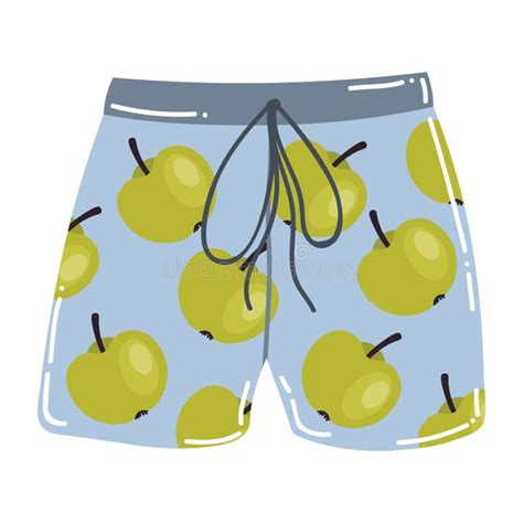 Cute Cartoon Men Swimming Trunks With Apple Pattern Stock Vector