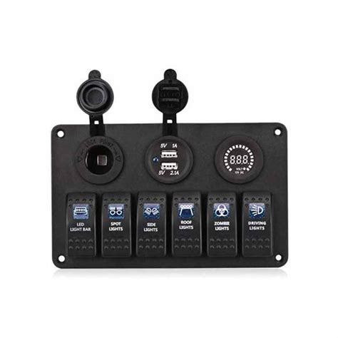 6 Way Switch Panel Dual Usb Charging Cigarette Lighter Car Ship