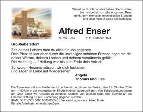 Traueranzeigen Von Alfred Enser Trauer Nn De