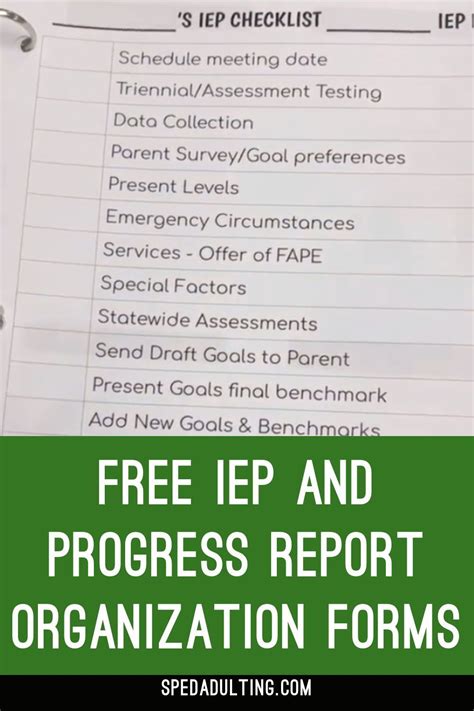 Free Iep And Progress Report Organization Forms Special Education