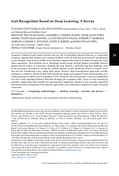 Pdf Gait Recognition Based On Deep Learning A Survey Danilo