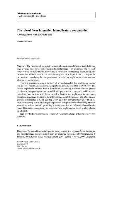 Pdf The Role Of Focus Intonation In Implicature Computation A