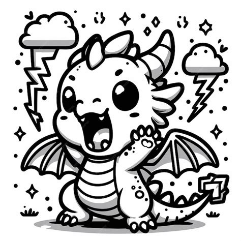 Premium Vector A Kawaiistyle Coloring Pages Drawing Of A Chibi Dragon