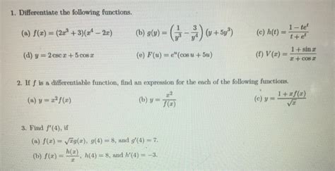 solved 1 differentiate the following functions a f x