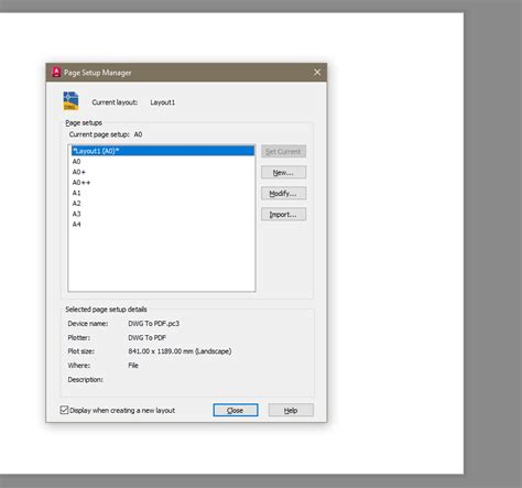 no created page setups in template visible after create new drawing