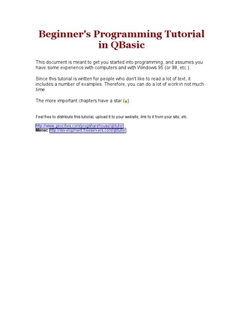 Qbasic Programming Tutorial For Beginners Pdf Technology And Engineering