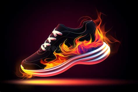 Sport Shoe With Flames Of Fire Symbolizing The Intensity And Passion