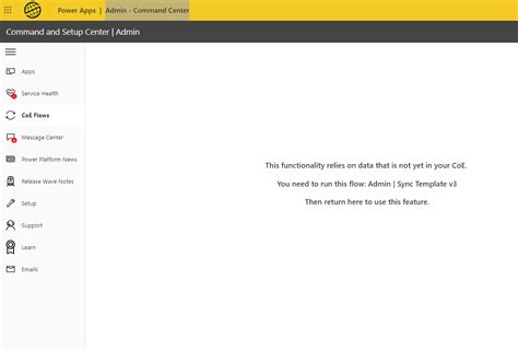 [coe Starter Kit Bug] Admin Command Center Coe Flows Not Work