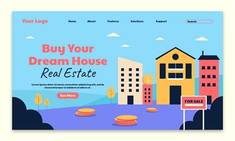 평면 디자인 부동산 방문 페이지 무료 벡터