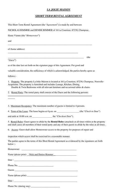 Free Printable One Page Rental Agreement Templates Pdf Word Sample