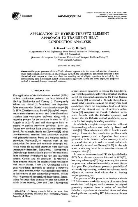 Pdf Application Of Hybrid Trefftz Element Approach To Transient Heat Conduction Analysis