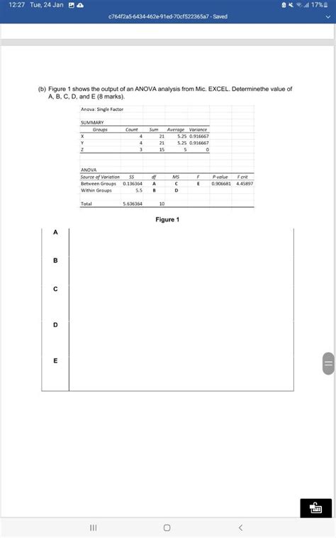 solved b figure 1 shows the output of an anova analysis