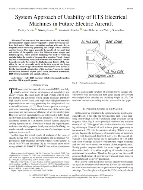 Pdf System Approach Of Usability Of Hts Electrical Machines In Future Electric Aircraft