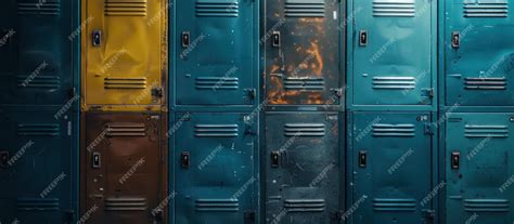 Premium Photo | Row of Lockers With Various Colored Doors