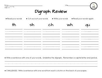 Digraph Review Word Sort By Karen Demeritt Teachers Pay Teachers