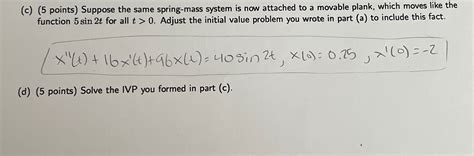 Solved C 5 Points Suppose The Same Spring Mass System Chegg Com