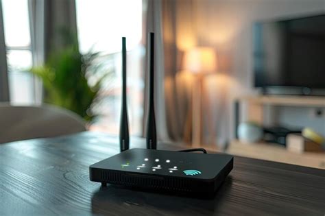 Black Wooden Table In Room With Wi Fi Router Premium Ai Generated Image
