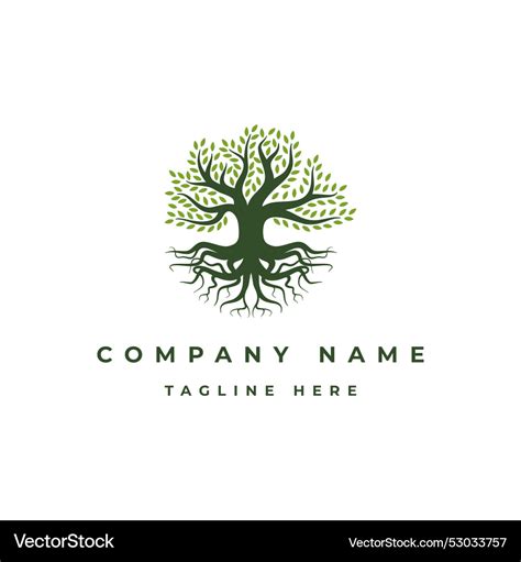 Tree And Roots Logo Design Isolated Abstract Vector Image
