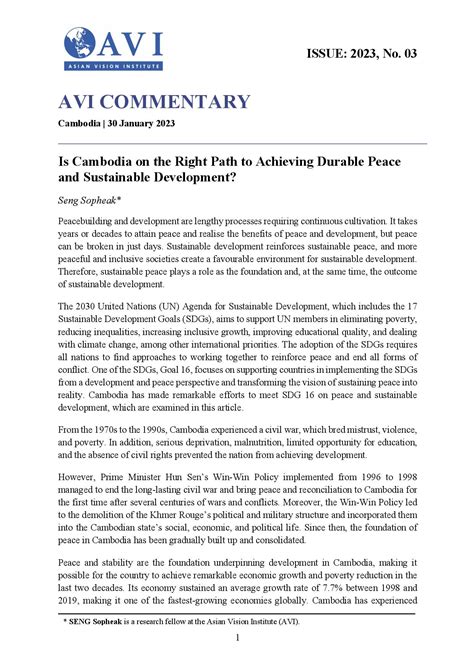 Avi Commentary Issue 2023 No 03 Is Cambodia On The Right Path To Achieving Durable Peace