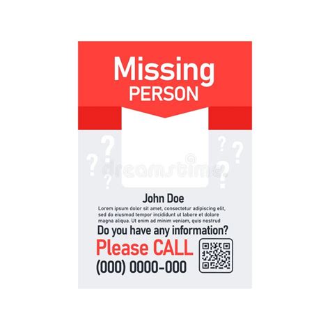 Missing Person Poster With Question Marks And Contact Information Stock