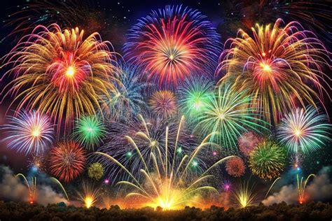 Vibrant Fireworks Display Exploding In Night Sky 1 Stock Illustration
