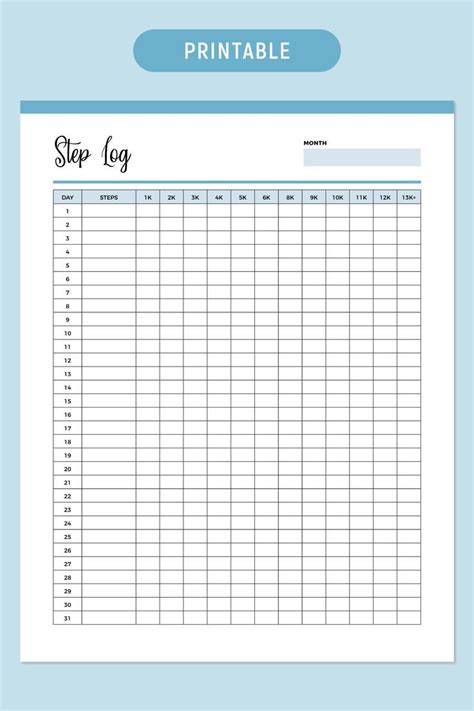 Printable Daily Step Log Instant Download PDF A US Letter