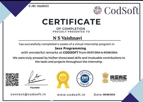 N S Vaishnavi On Linkedin Javaprogramming Internship Softwaredevelopment Codsoft Careergrowth