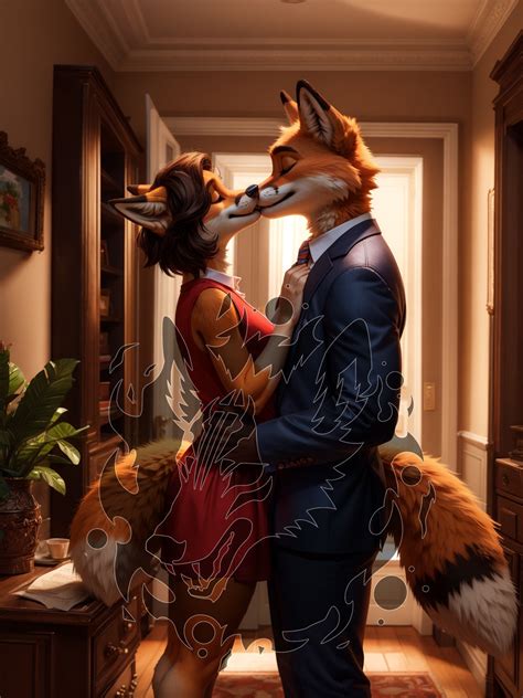 Furry Fox Couple Kissing Image Digital Download One Of A Kind Unique