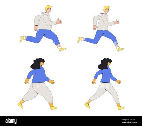 weight loss running woman and man sequence set before and after diet