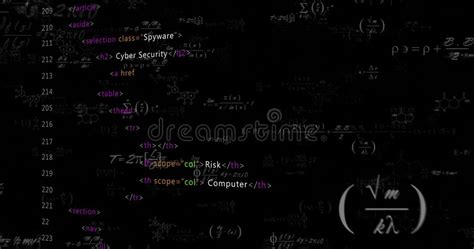 Displaying Html Code And Math Formulas On Black Screen With Spyware Class Tags And Chemical