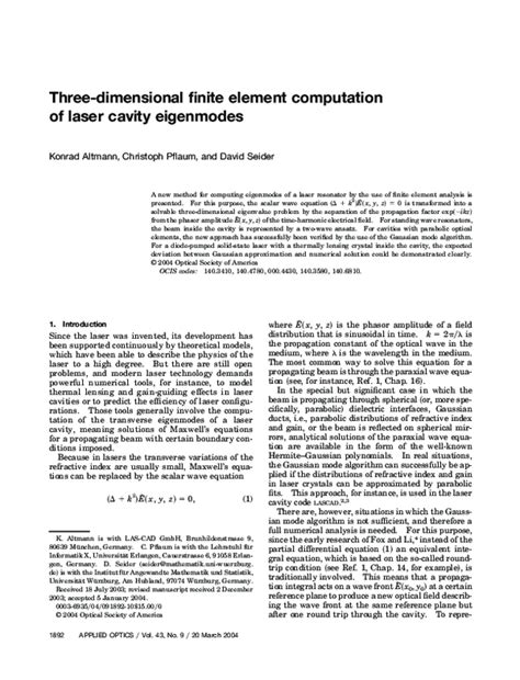 Pdf Third Dimensional Finite Element Computation Of Laser Cavity Eigenmodes