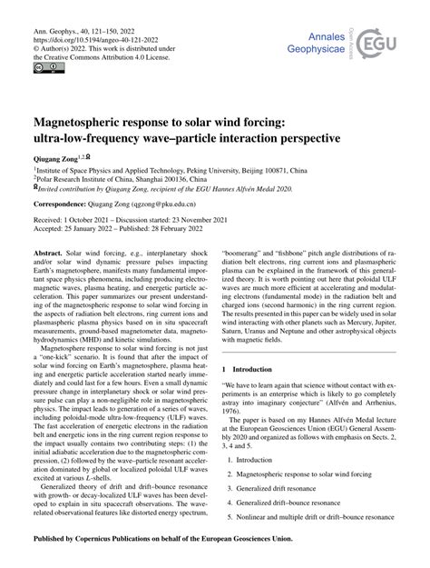 Pdf Magnetospheric Response To Solar Wind Forcing Ultra Low