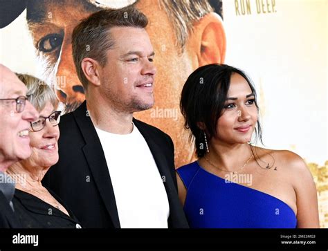 Actor Matt Damon Poses With His Daughter Alexia Barroso Right His