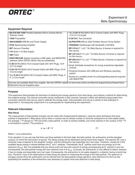 Pdf Experiment 6 Beta Spectroscopy Ametek Ortec Dokumentips