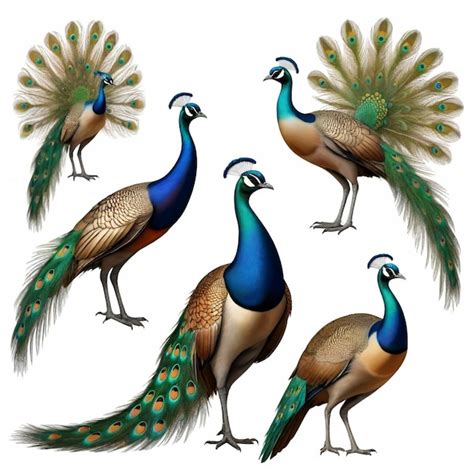 Four Different Colored Peacocks Are Shown In This Image Premium Ai Generated Vector