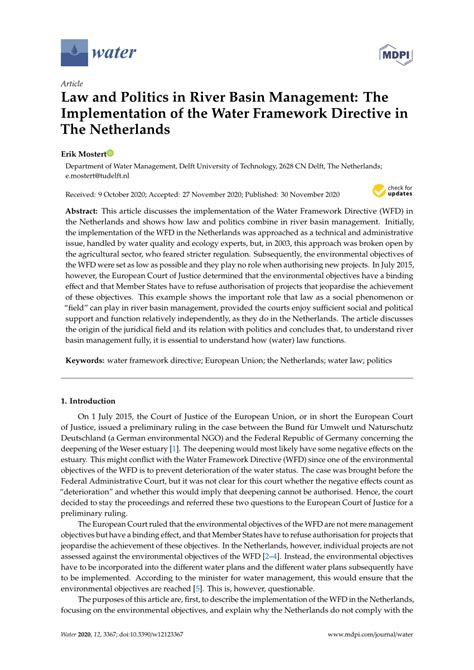 Pdf Law And Politics In River Basin Management The Implementation Of The Water Framework