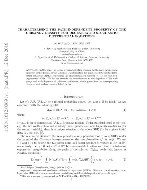 PDF Characterizing The Path Independent Property Of The Girsanov Density For Degenerated