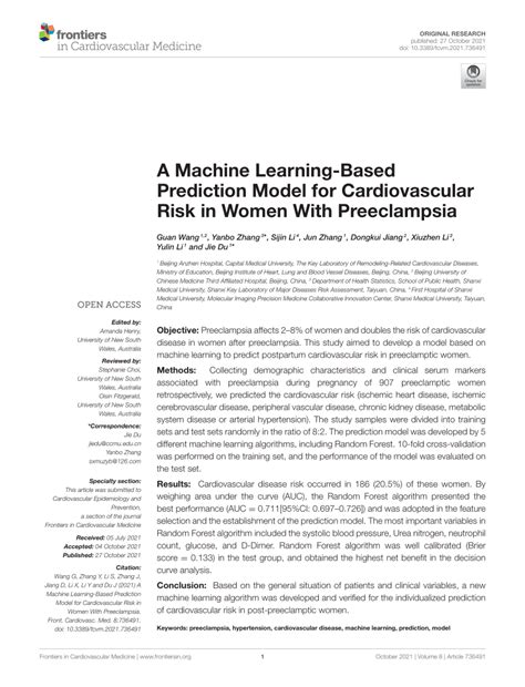 Pdf A Machine Learning Based Prediction Model For Cardiovascular Risk