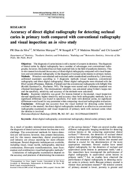 Pdf Accuracy Of Direct Digital Radiography For Detecting Occlusal Caries In Primary Teeth