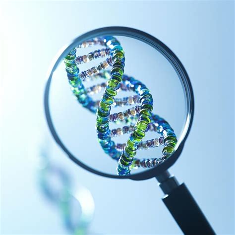 a close up of a dna double helix seen through a magnifying glass