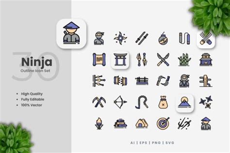 Ninja Colored Icons Graphic By Upnowgraphic · Creative Fabrica