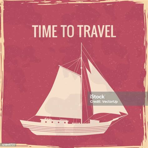요트 선박 항해 빈티지 포스터입니다 텍스처 그런지 효과 복고풍 해양 요트 카드 텍스트 여행 시간 벡터 일러스트 실루엣 분리 0명에 대한 스톡 벡터 아트 및 기타 이미지