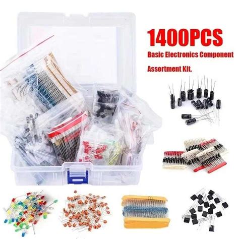 1390pcs 6 Types Of Components Including Resistor Electrolytic Pack Led Light Emitting Di