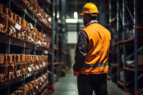 A Man Wearing A Yellow Safety Vest Is Standing In A Spacious Warehouse Maintenance Engineer